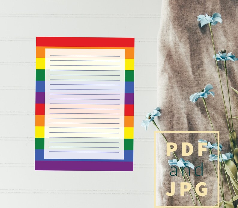 Pride Rainbow Printable Letter Writing Paper, Rainbow Stationary Paper ...