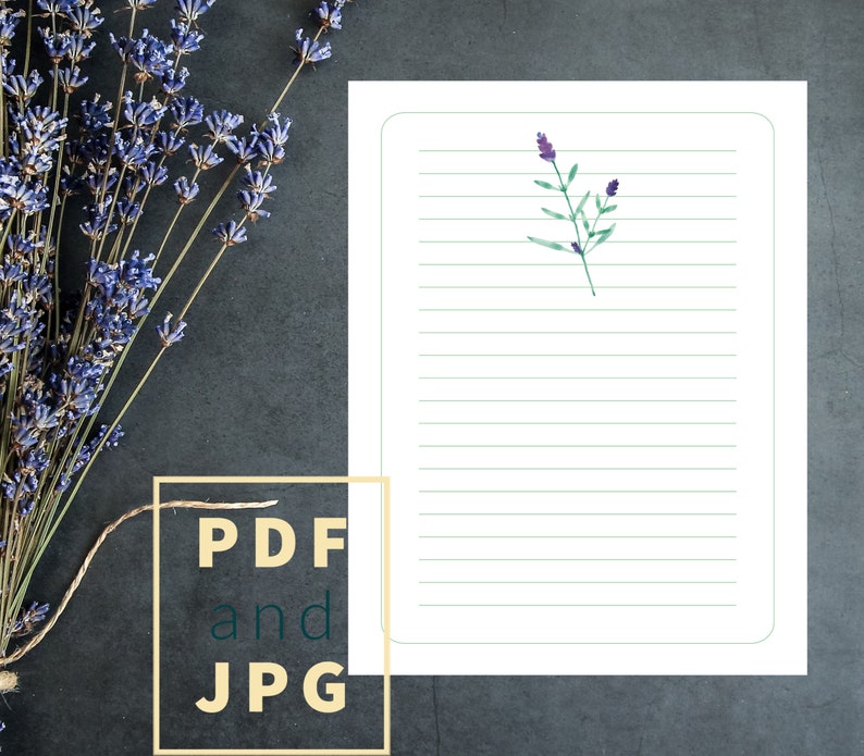 5 Printable Letter Writing Paper, Purple Lavender Stationery Paper ...