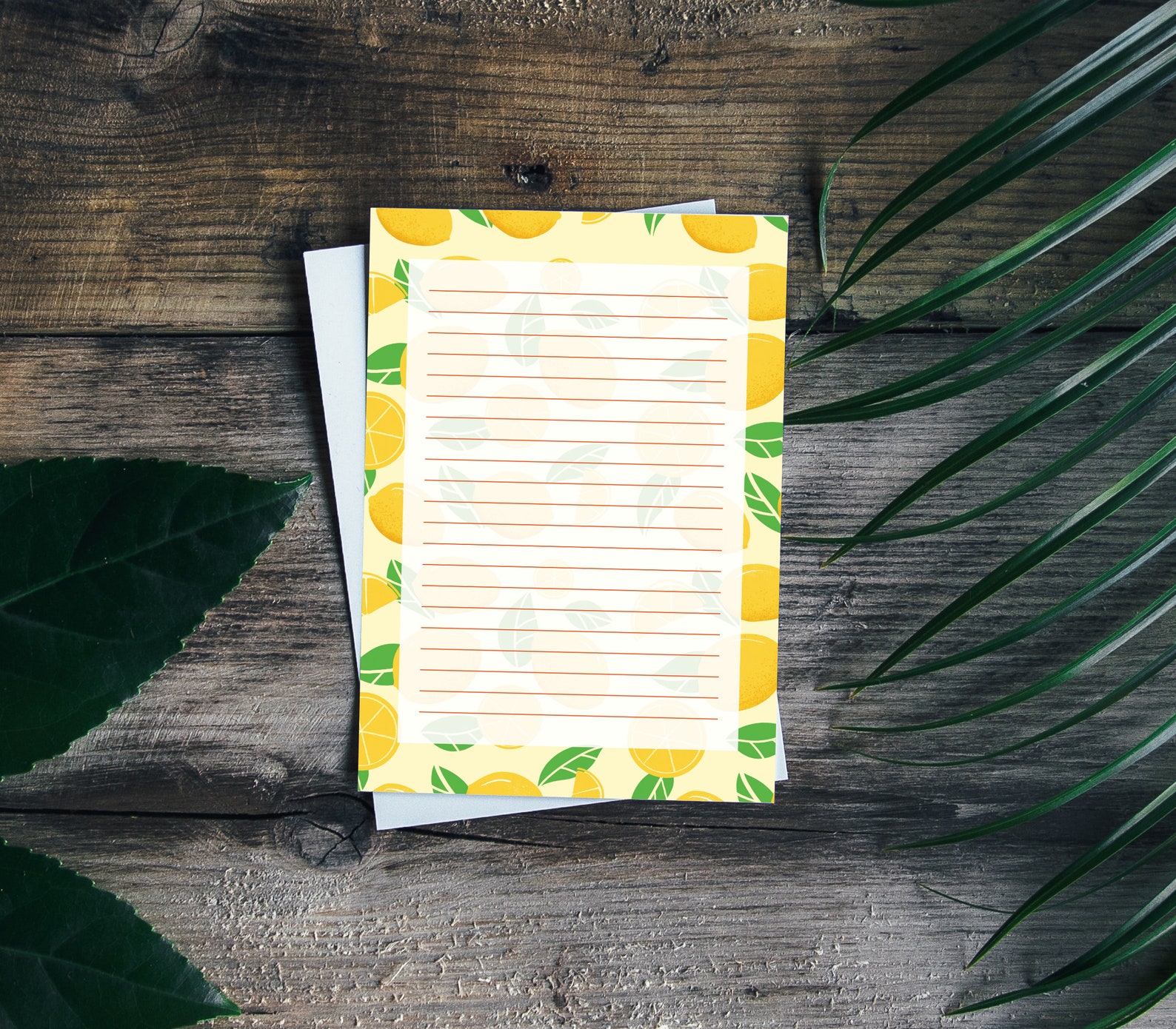 Lemon Printable Letter Writing Paper, Digital Download Fruit Lined ...