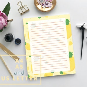 Pineapple Printable Letter Writing Paper, Digital Download Fruit Lined ...