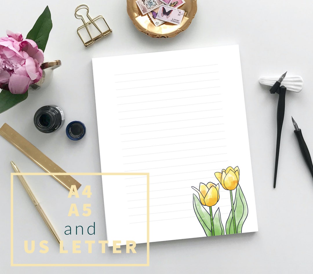 Printable Letter Writing Paper, Digital Download Flower Stationery ...