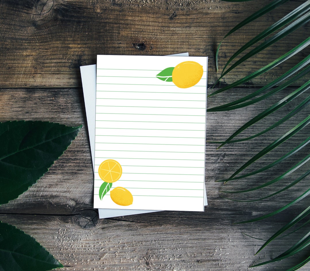 Cute Fruit Printable Letter Writing Paper, Lemon Stationery Paper PDF ...