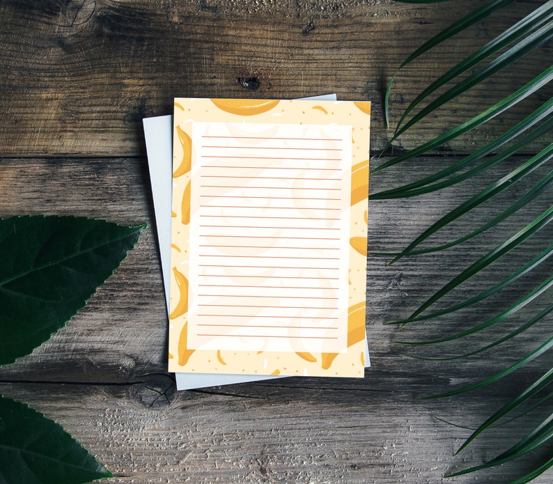 Banana Printable Letter Writing Paper, Digital Download Fruit Lined ...