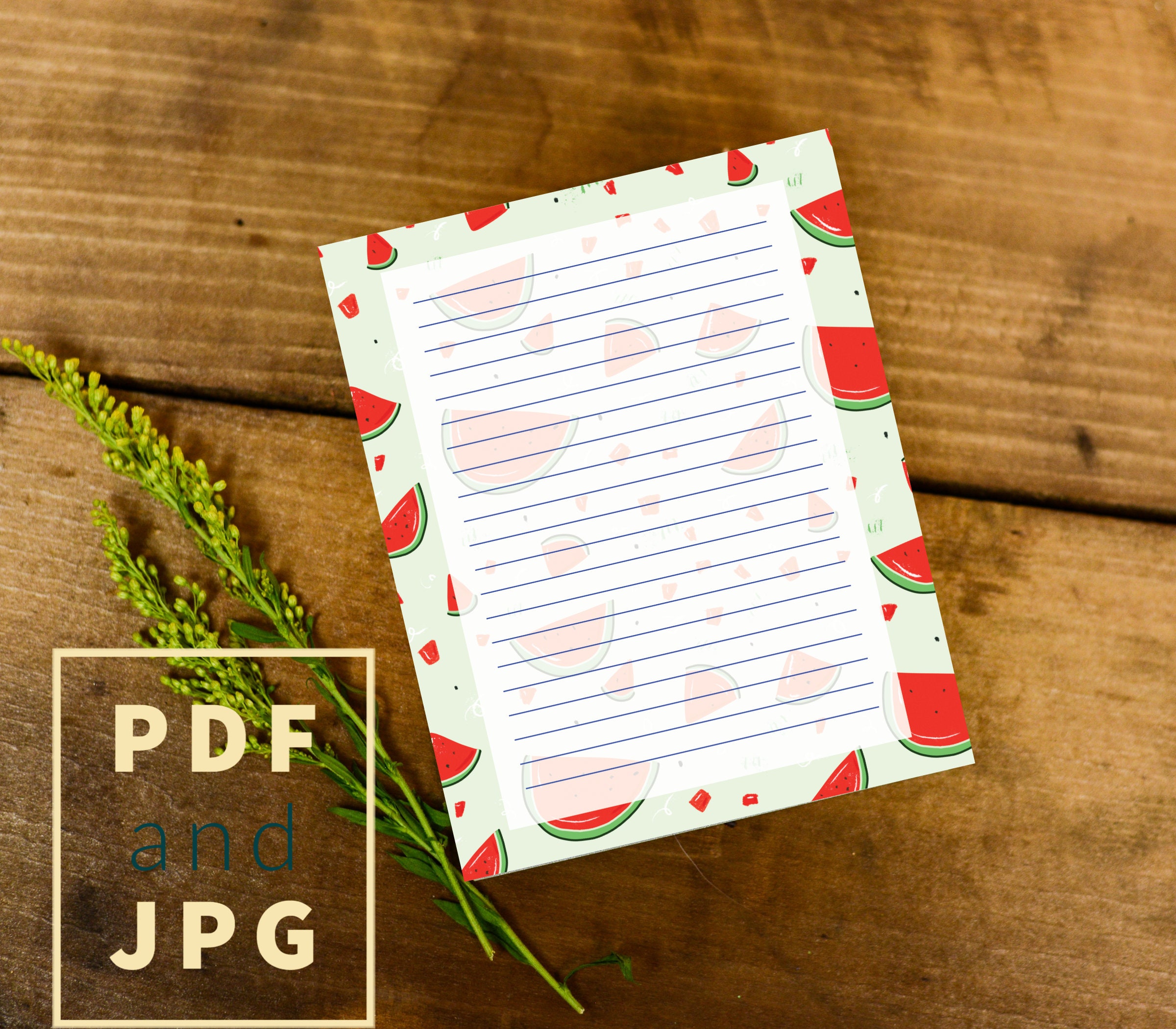 Watermelon Printable Letter Writing Paper, Digital Download Melon ...