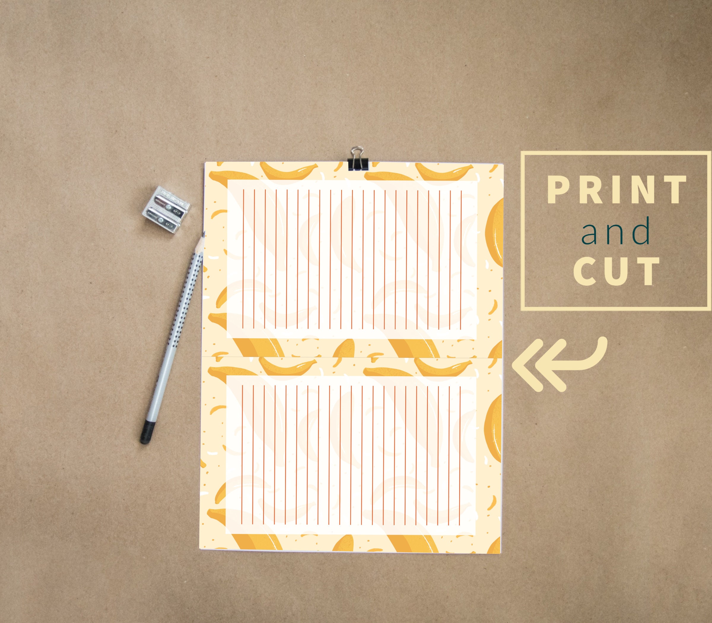 Banana Printable Letter Writing Paper, Digital Download Fruit Lined ...