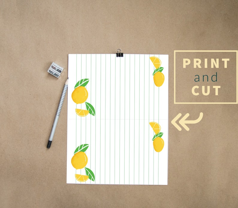 Cute Fruit Printable Letter Writing Paper, Lemon Stationery Paper PDF ...