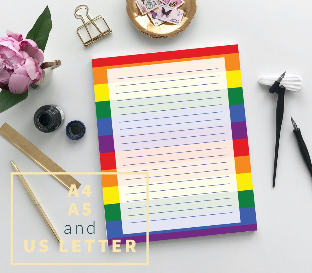 Pride Rainbow Printable Letter Writing Paper, Rainbow Stationary Paper ...