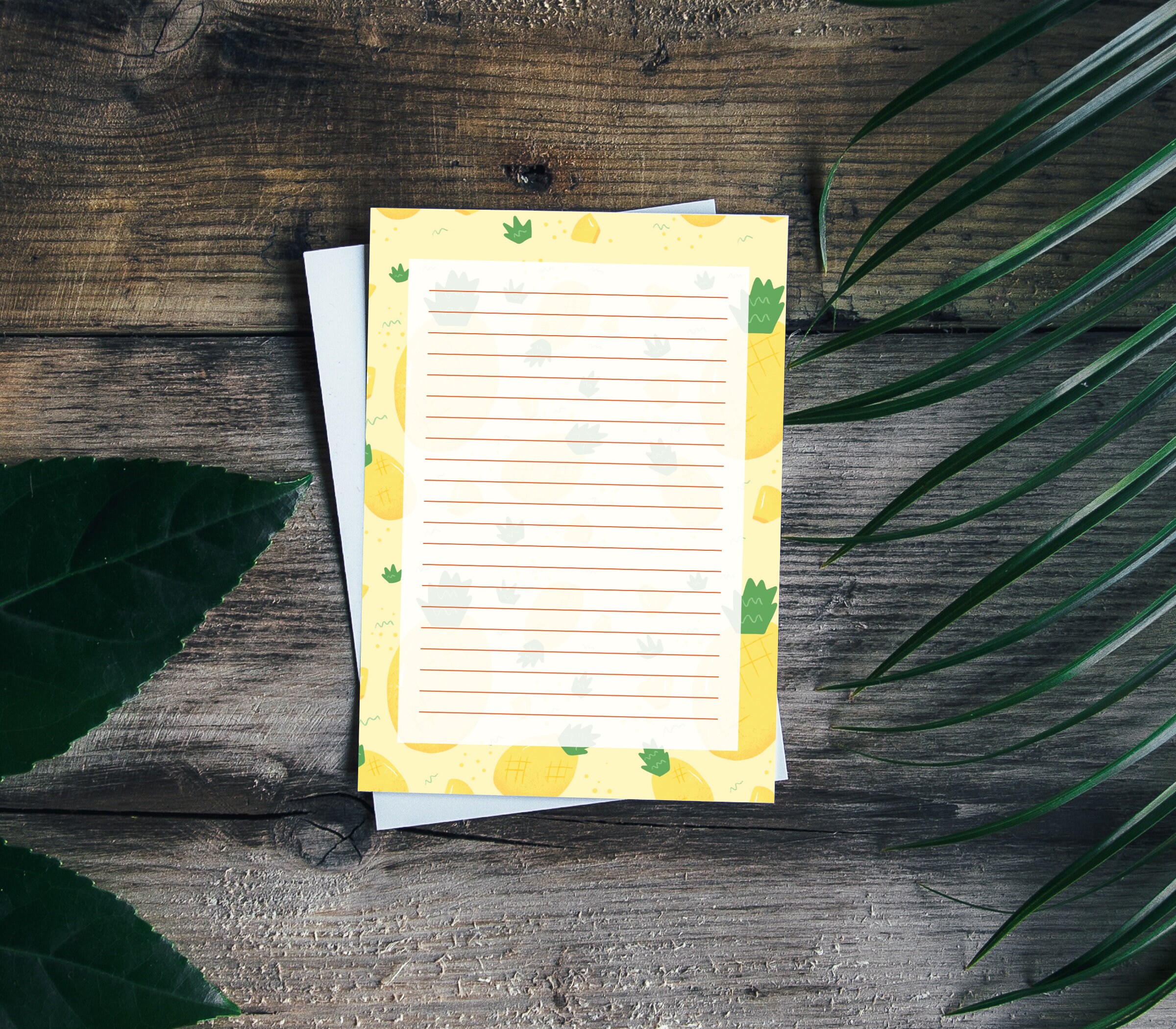 Pineapple Printable Letter Writing Paper, Digital Download Fruit Lined ...
