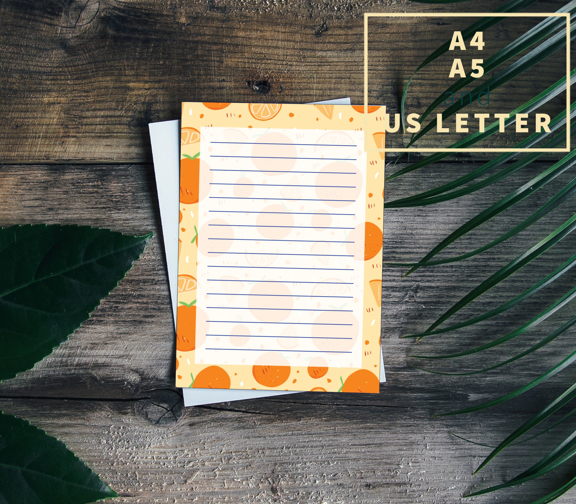 Orange Printable Letter Writing Paper, Digital Download Fruit ...