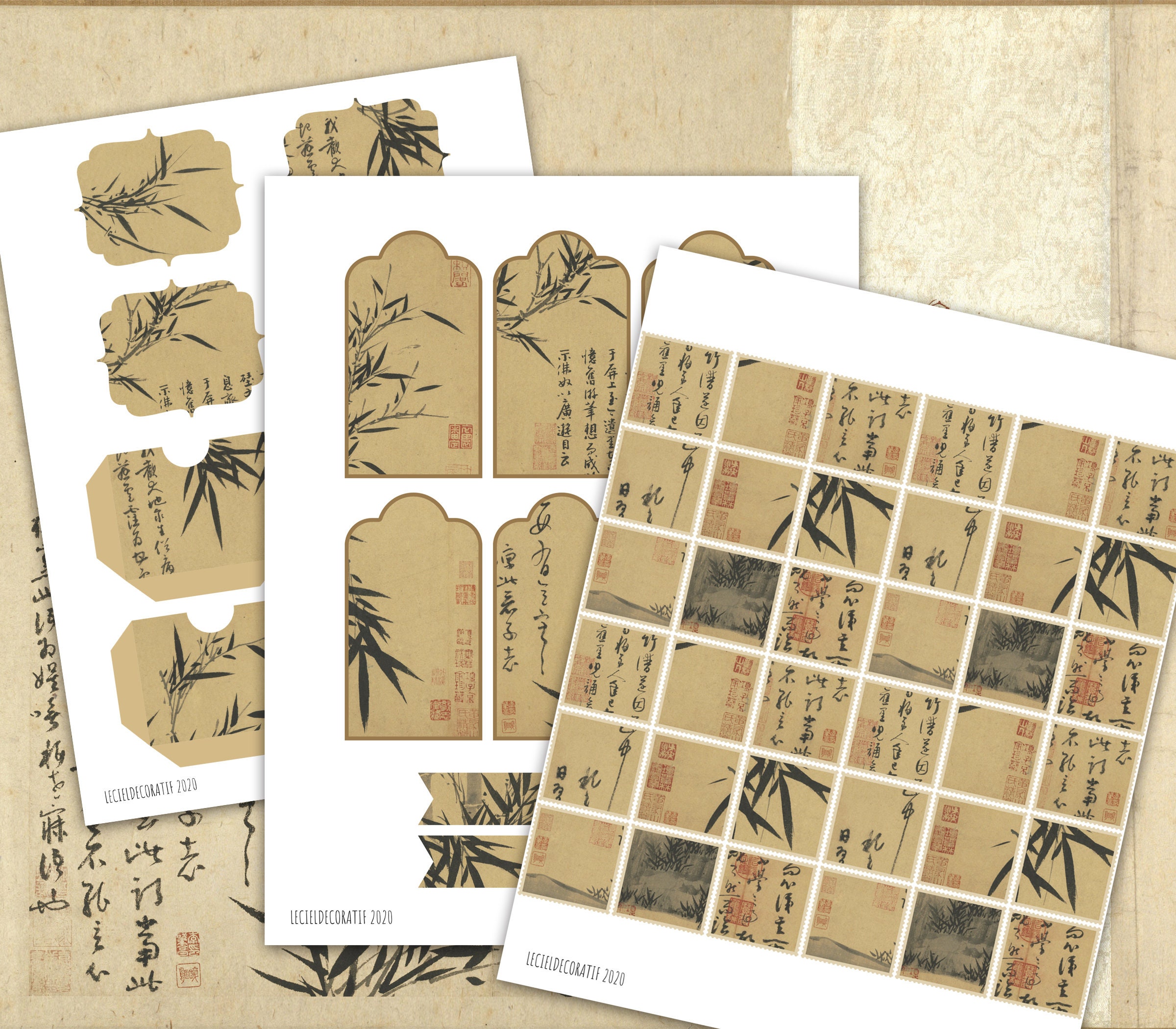 Ancient Bamboo Painting Journal Kit, Digital Scrapbook Kit, Asian ...