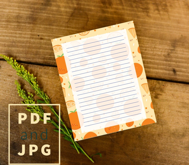 Orange Printable Letter Writing Paper, Digital Download Fruit ...
