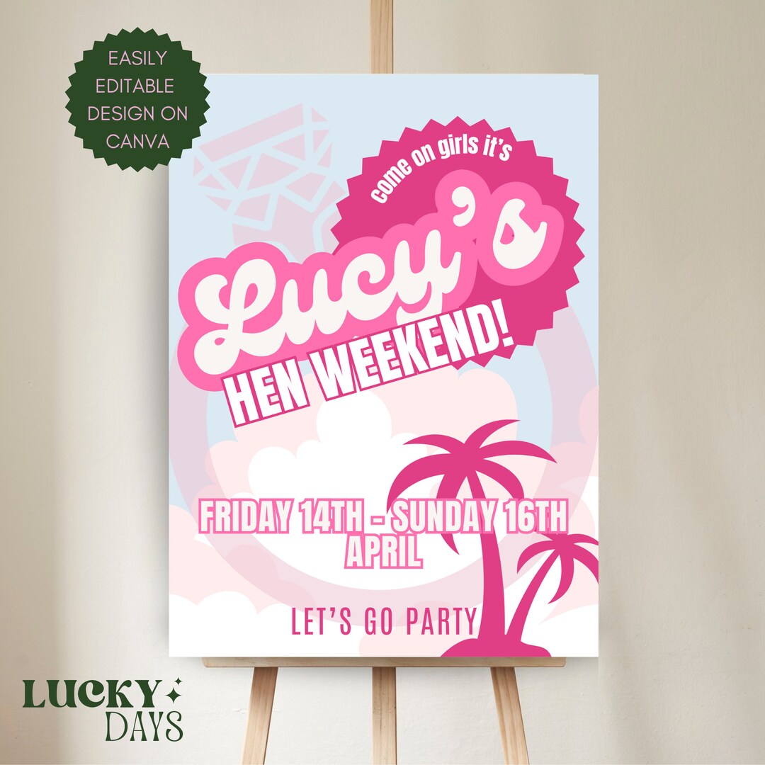 Editable Barbie Welcome Sign | Printable Themed Bachelorette Board ...