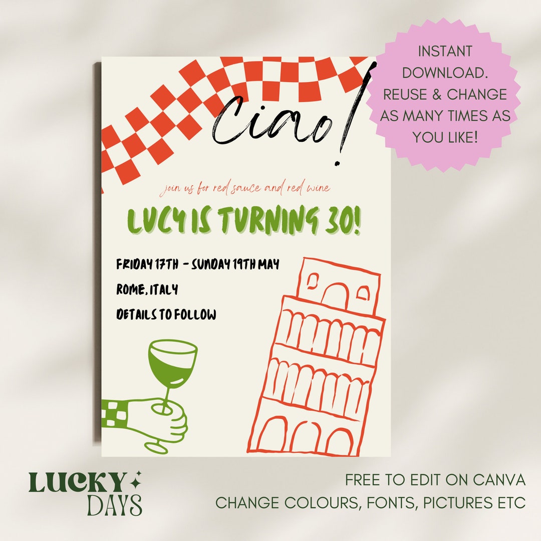 Editable Italian Party Invitation Template | Printable Bow Invite ...