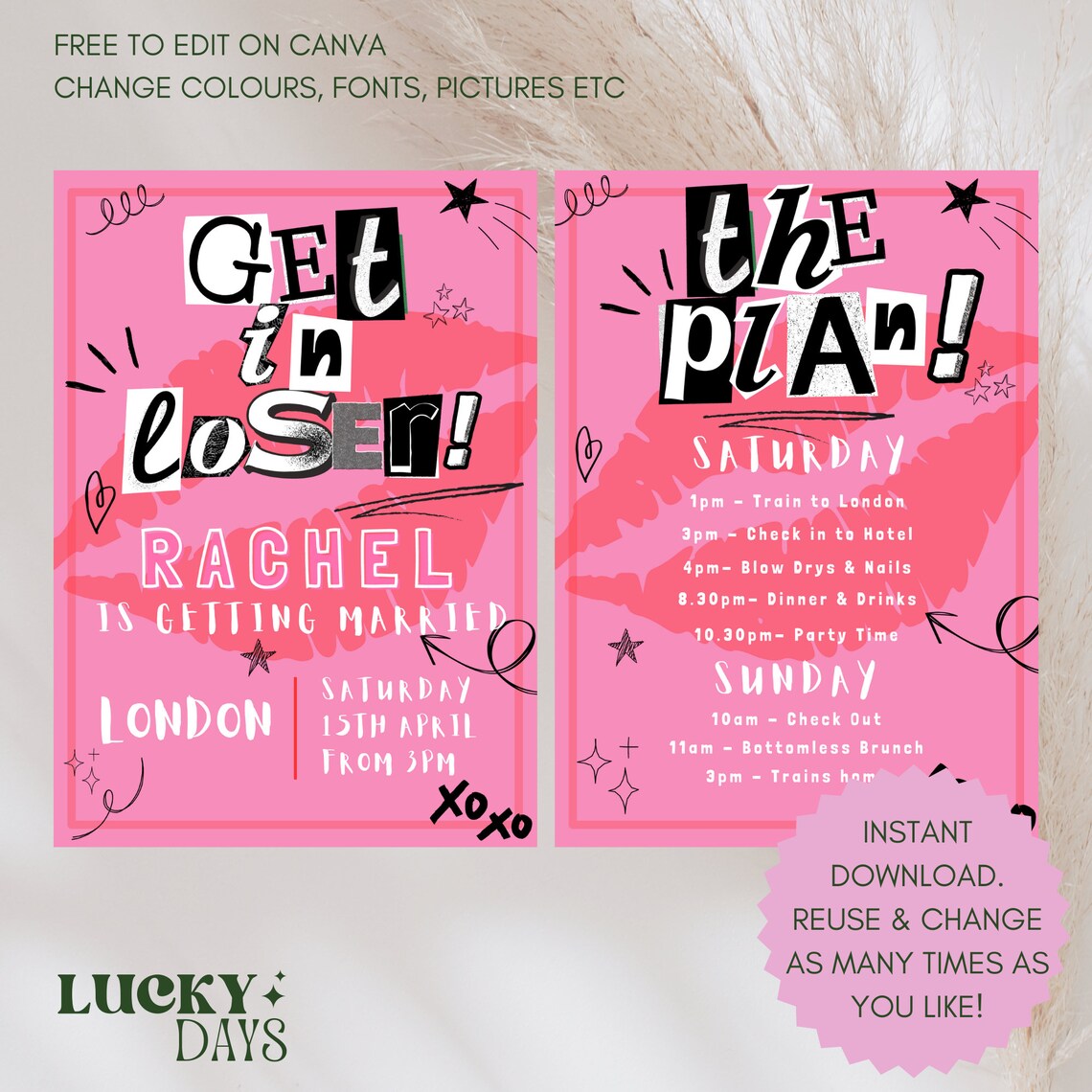 Editable Mean Girls Bachelorette Party Invitation & Itinerary ...