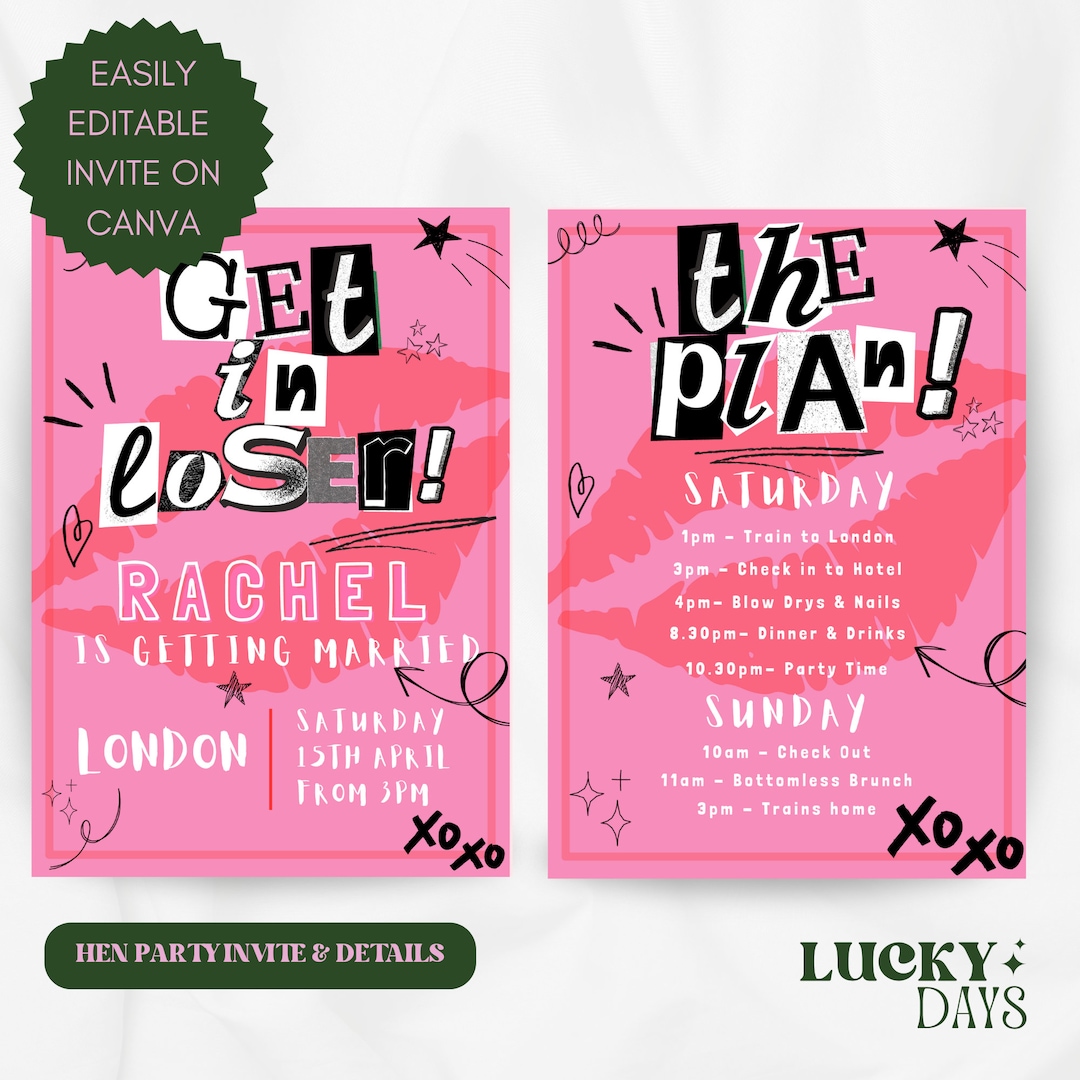 Editable Mean Girls Bachelorette Party Invitation & Itinerary ...