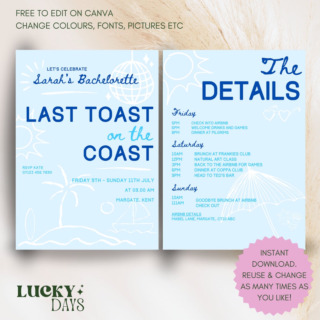 Editable Bachelorette Party Invitation and Itinerary Evite | Printable ...