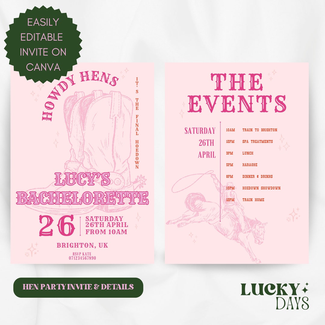 Editable Last Rodeo Bachelorette Party Invitation & Itinerary ...