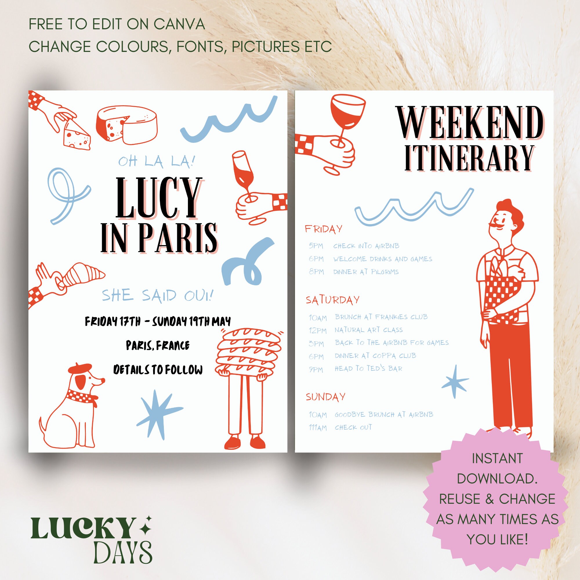 French Bachelorette Party Invitation & Itinerary: Paris Theme (canva ...