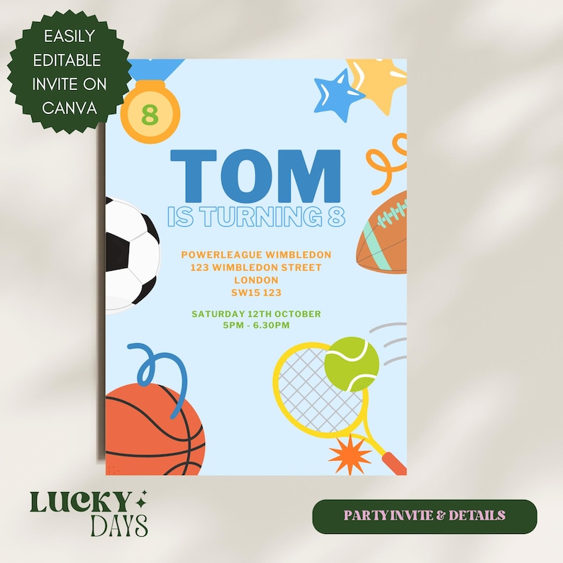 Sports Birthday Party Invitation Template | Printable Football, Soccer ...