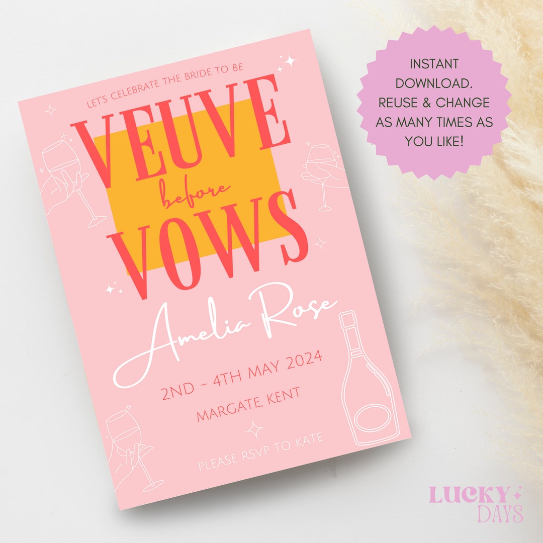Editable Veuve Before Vows Bachelorette Party Invitation & Itinerary ...