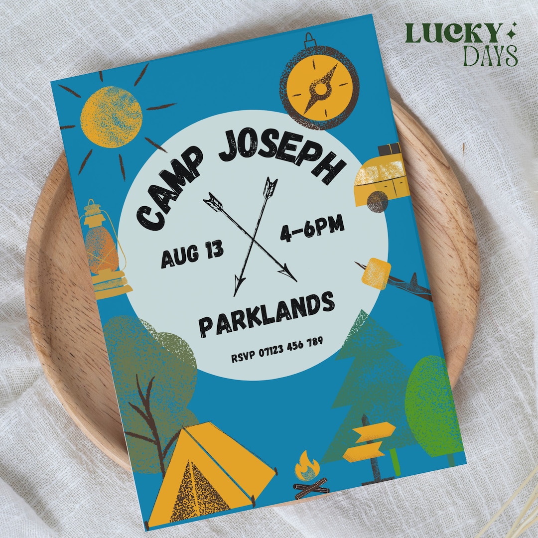 Editable Camping Themed Birthday Party Invitation Template | Printable ...
