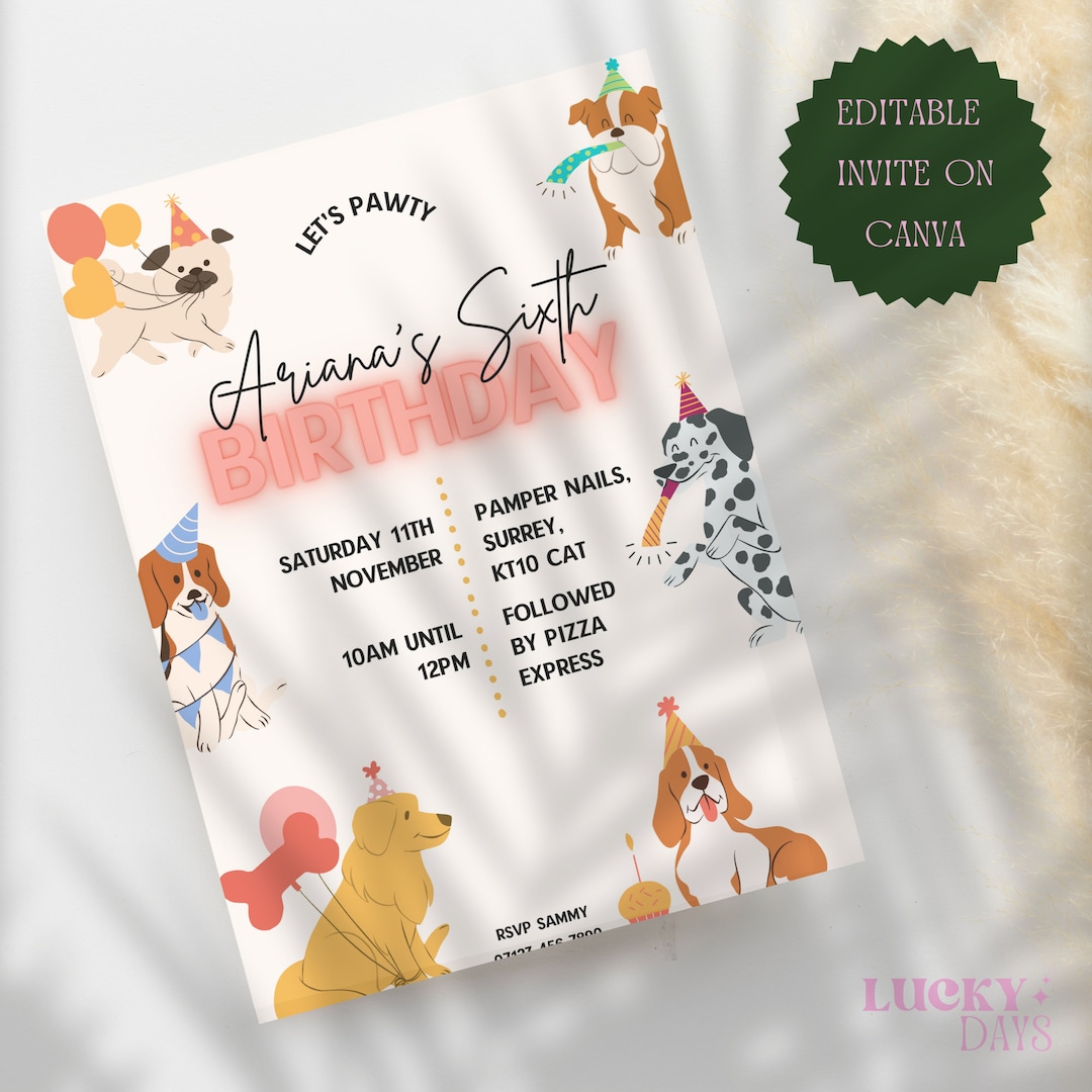 Editable Dog Birthday Party Invitation Template (digital Download) - Etsy