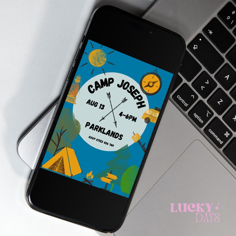 Editable Camping Themed Birthday Party Invitation Template | Printable ...