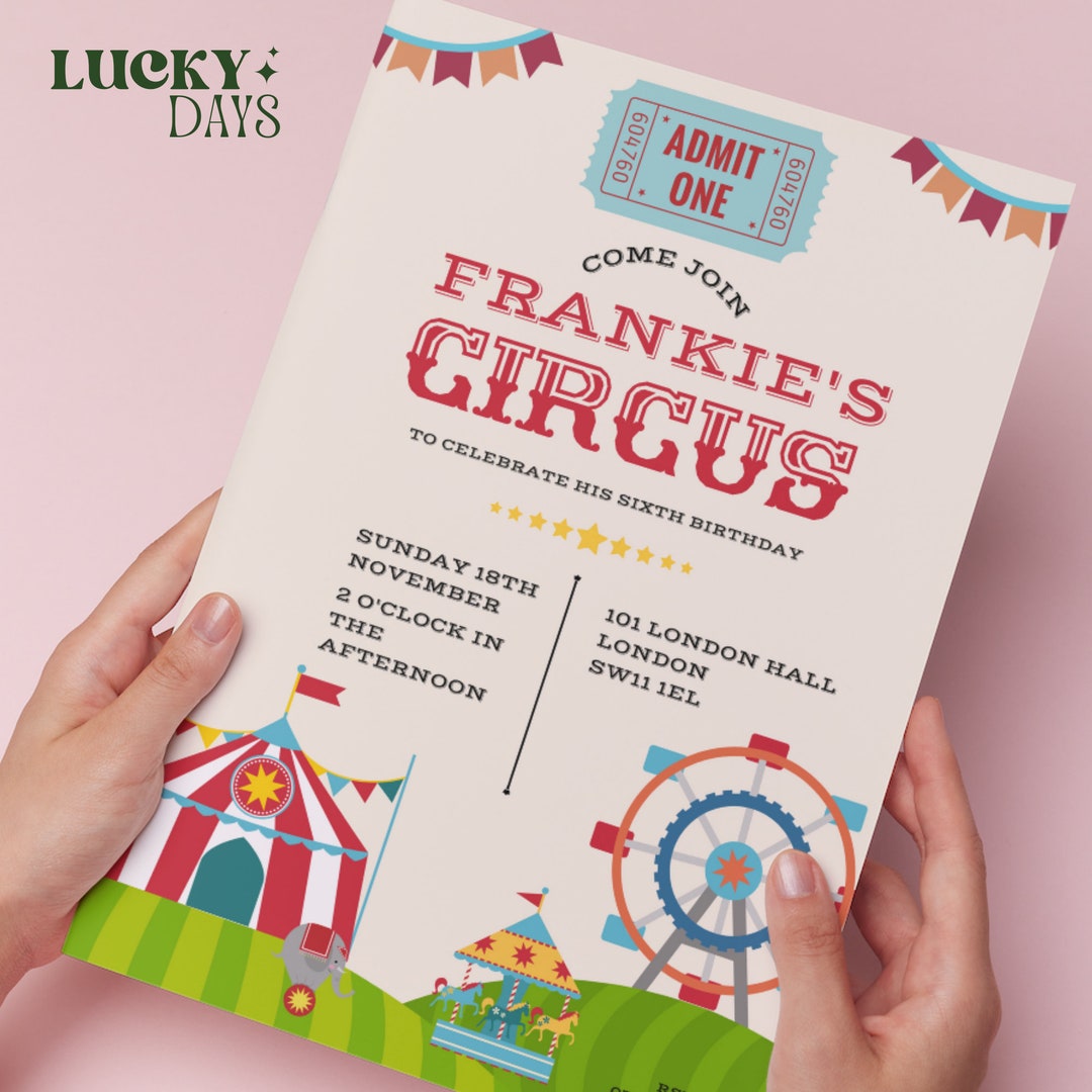 Editable Circus Themed Birthday Party Invitation Template | Printable ...