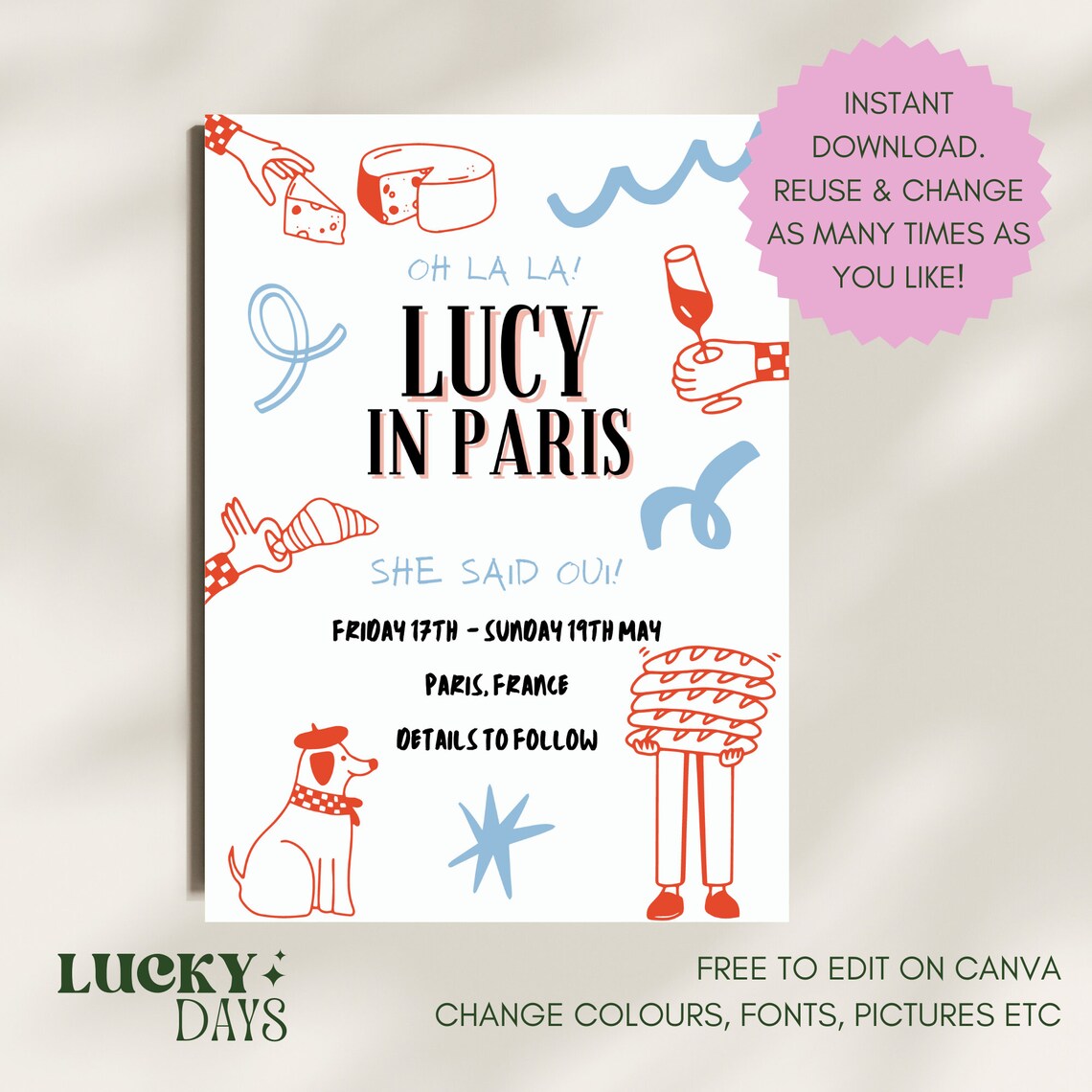 French Party Invitation Template | Printable Paris Invite | Chic ...