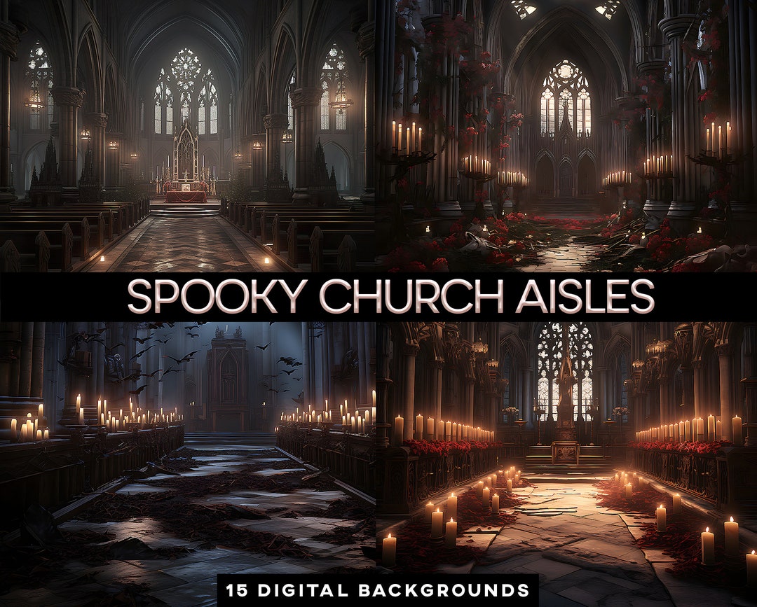 Dark and Spooky Church Aisle Walkways Candle Lit Walkway Gothic Digital ...