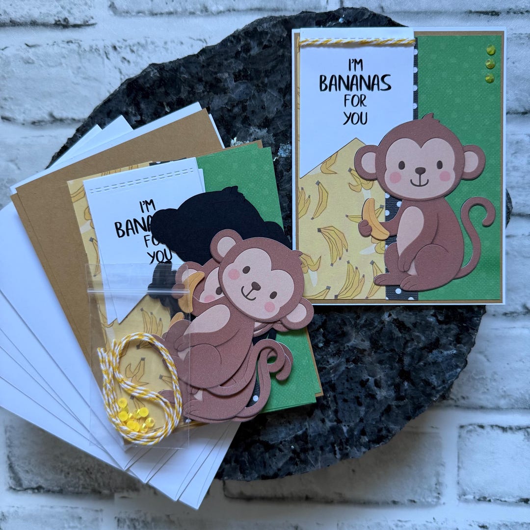 Monkey Card Making Kit: Handmade Greeting Cards, Blank Inside (4pk) - Etsy