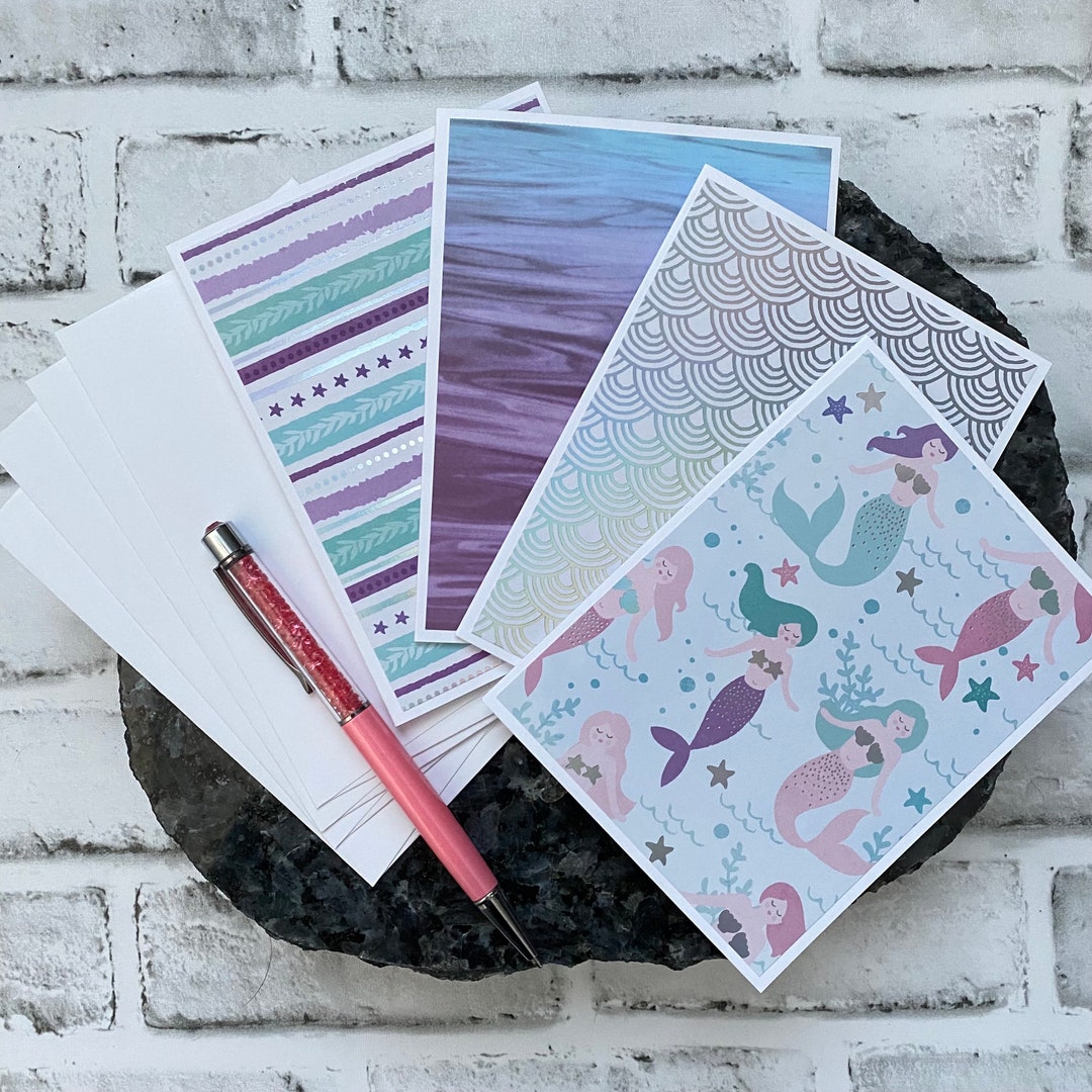 Mermaid Ocean Note Cards: Blank Greeting Card 4 Pack - Etsy