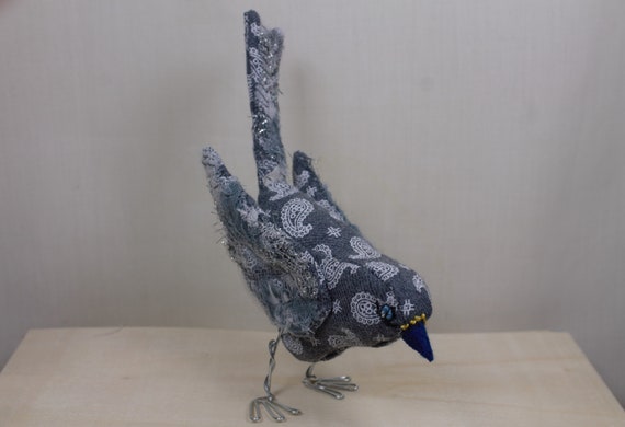 Small Decorative Bird in Grey and White Fabric. | Etsy