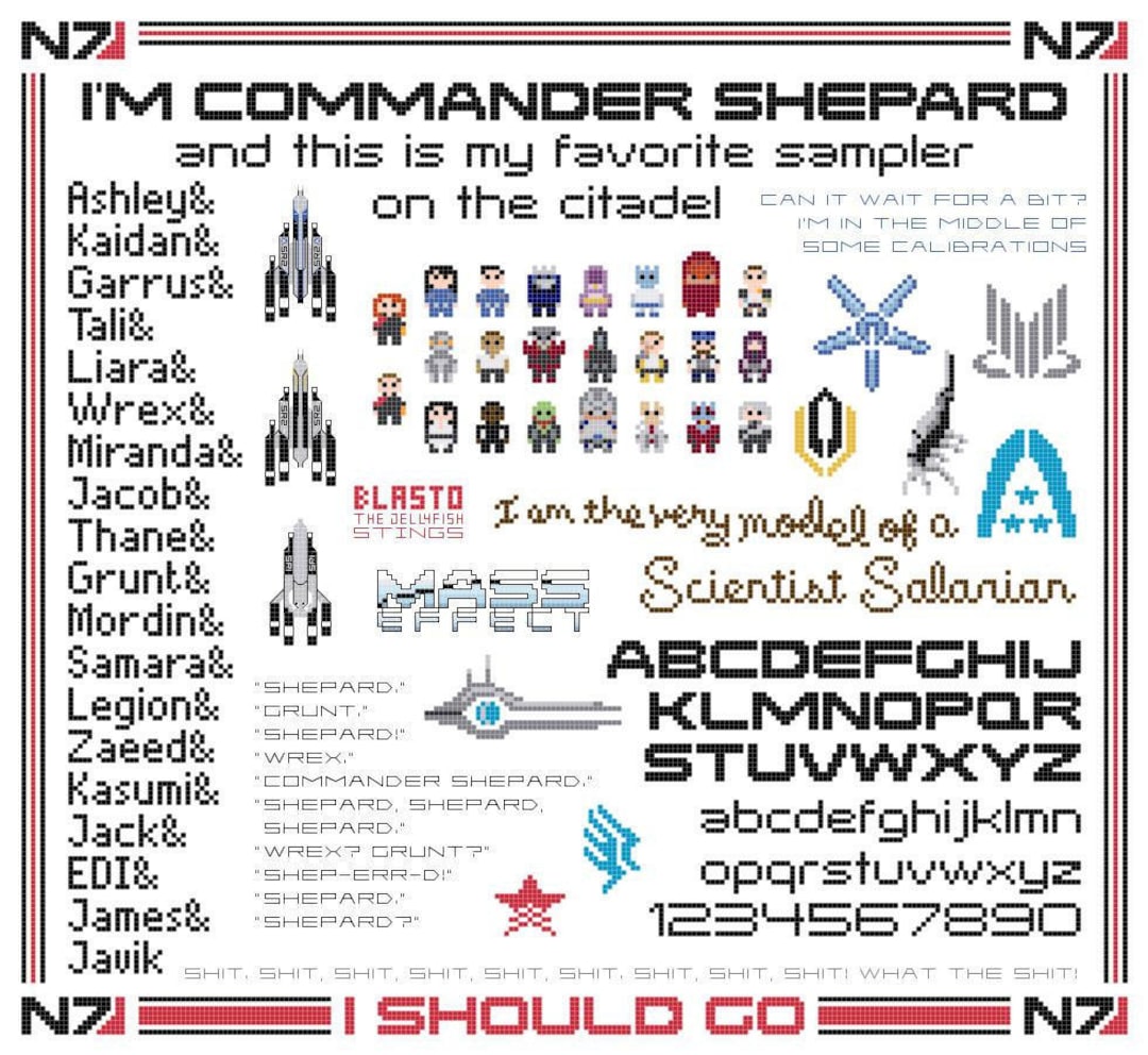 Mass Effect Cross-stitch Sampler Pattern Bioware Gaming - Etsy