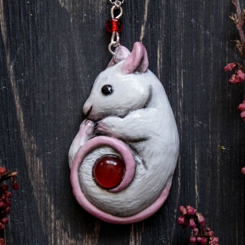 White Mouse Necklace Totem Mouse Jewelry Rat Charm - Etsy