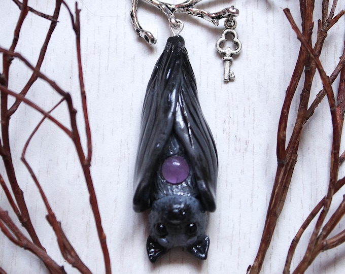 Bat Gothic Necklace, Black Bat Jewelry, Mystic Bat Pendant, Witch Bat ...
