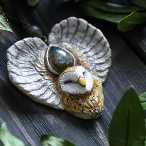 Owl Necklace With Labradorite, Witch Owl Charm, Barn Owl Amulet, Owl ...