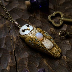 Barn Owl With Opalite Necklace, Barn Owl Charm, Witch Mystic Owl ...