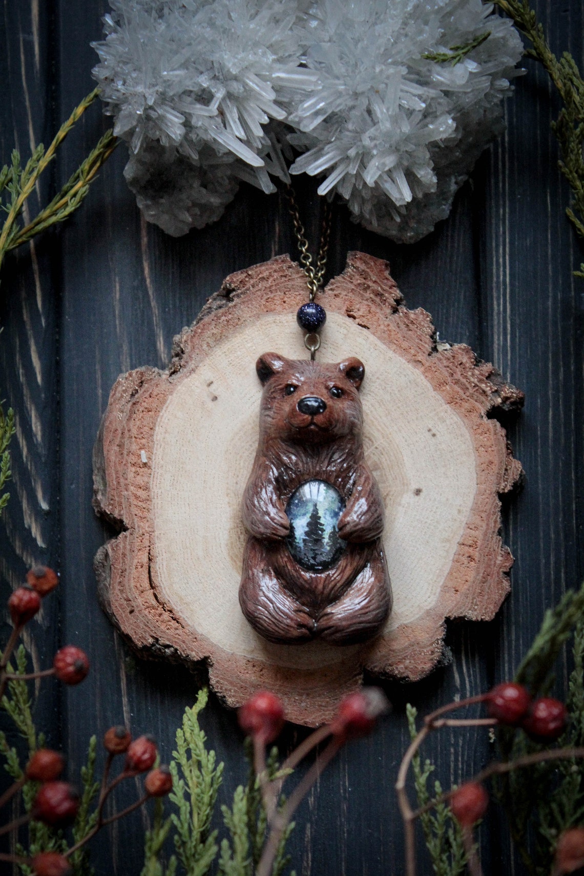 Bear Totem Necklace Forest Bear Druid Amulet Aurora Borealis - Etsy