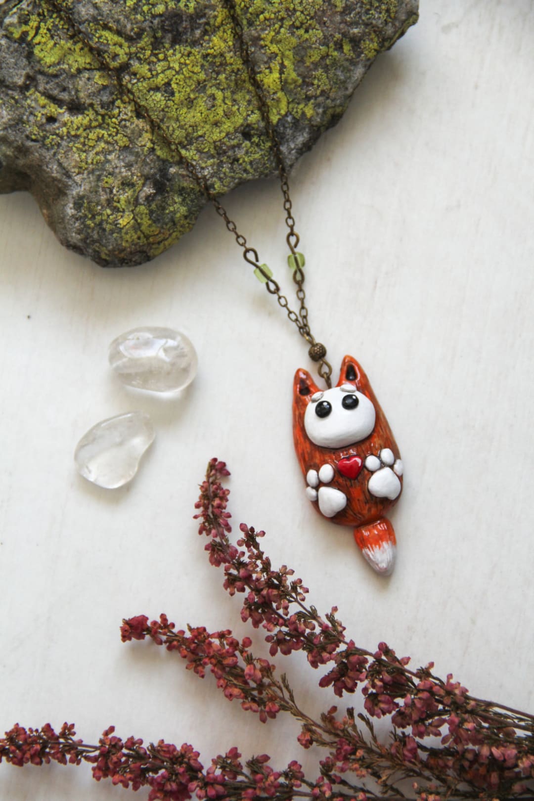 Cute Fox Necklace, Polymer Clay Foxy Pendant, Fox Heart - Etsy