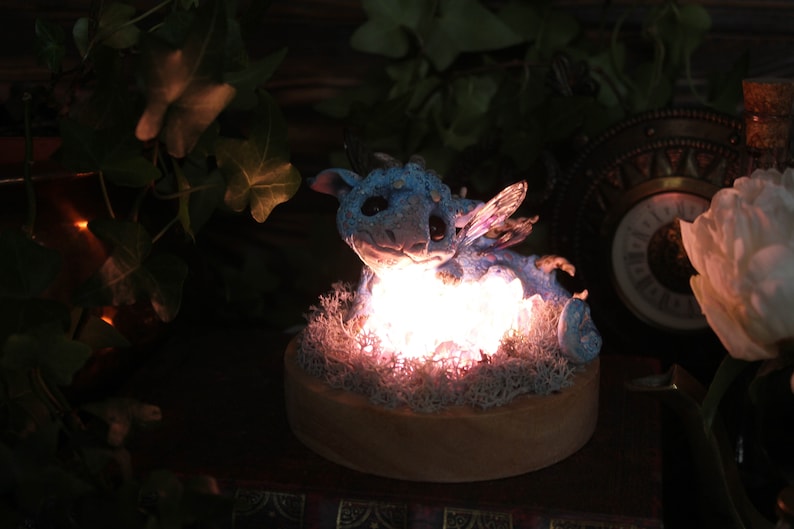 Blue Dragon Figurine, Baby Drgon Sculture, USB LED Lighting Dragon ...