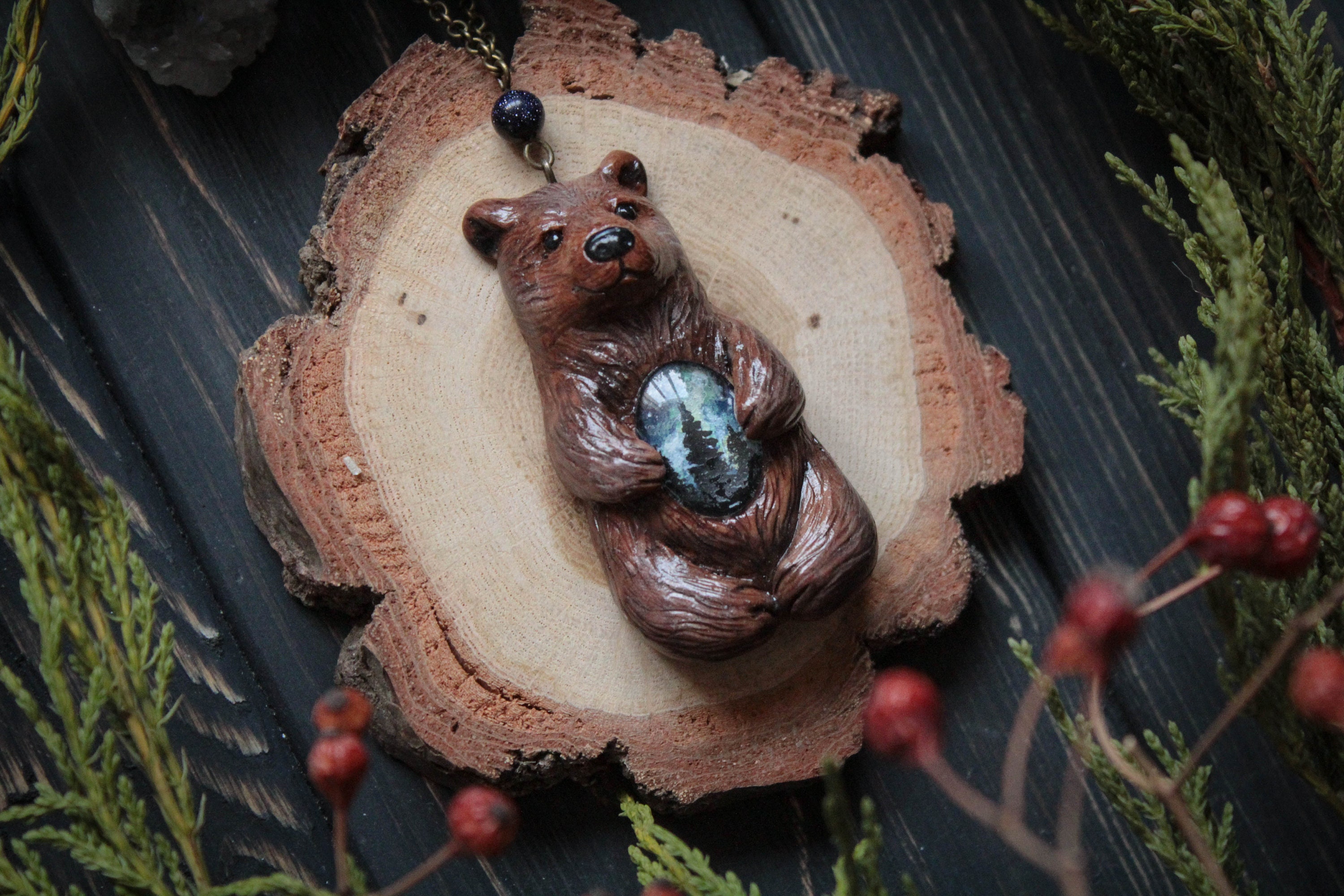 Bear Totem Necklace Forest Bear Druid Amulet Aurora Borealis - Etsy