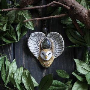 Owl Necklace With Labradorite, Witch Owl Charm, Barn Owl Amulet, Owl ...