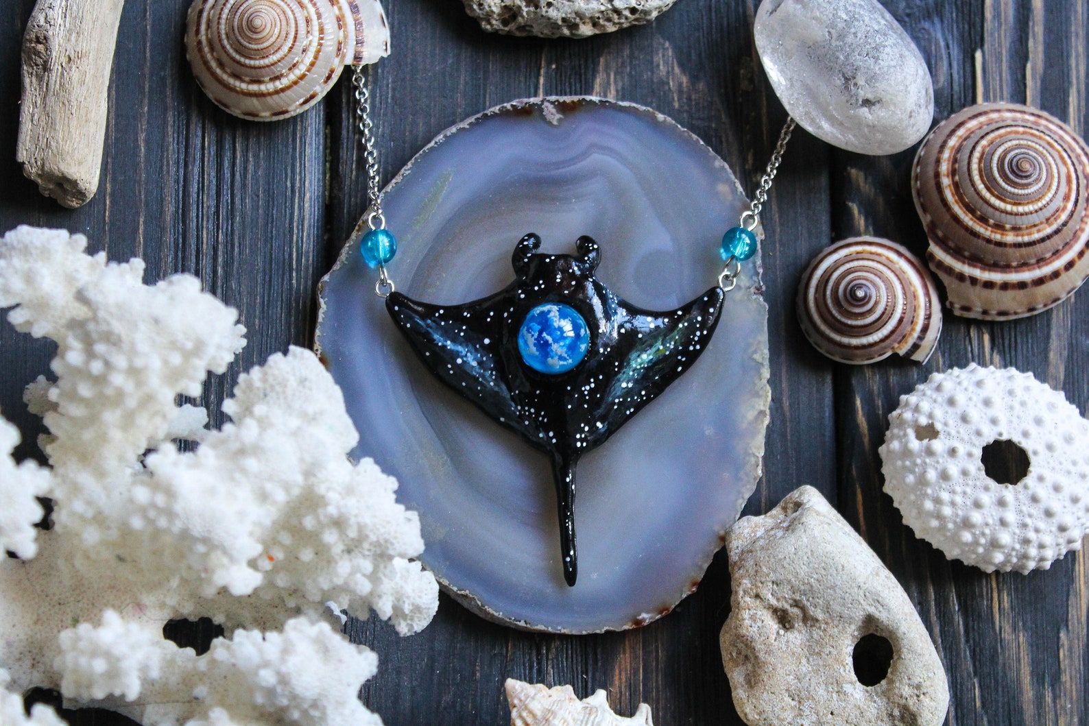 Manta Ray Galaxy Necklace, Starry Manta Pendant, Sea Jewelry, Stingray ...