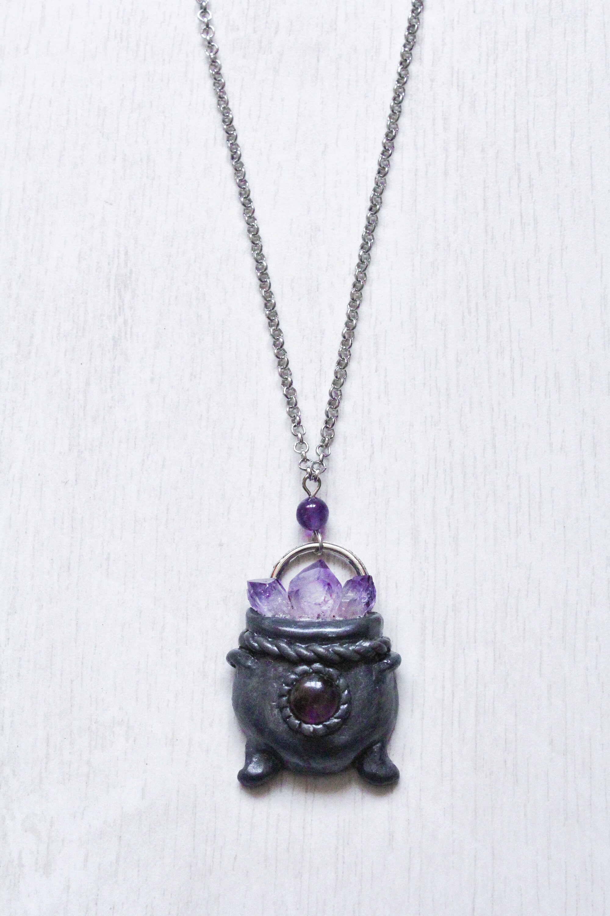 Witch Cauldron Amethyst Necklace Wizard Cauldron Charm - Etsy