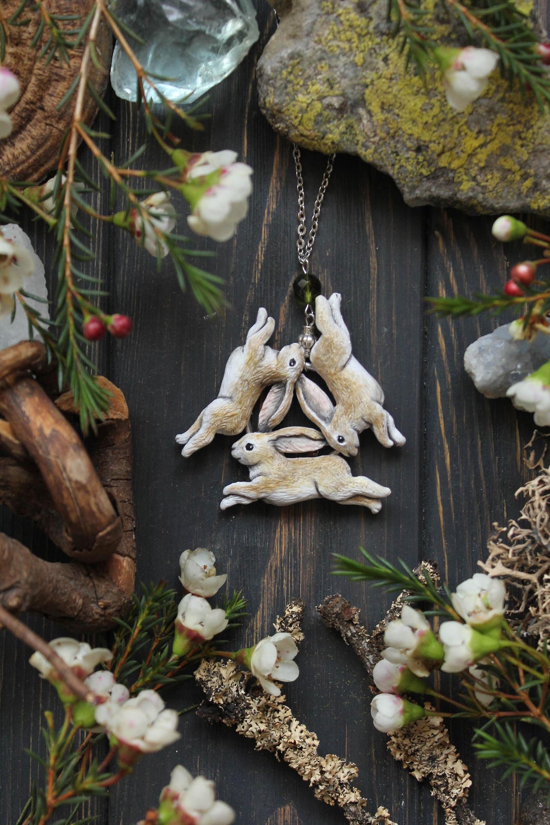 Three Hares Triskelion Pendant: Hand-sculpted Polymer Clay Necklace - Etsy