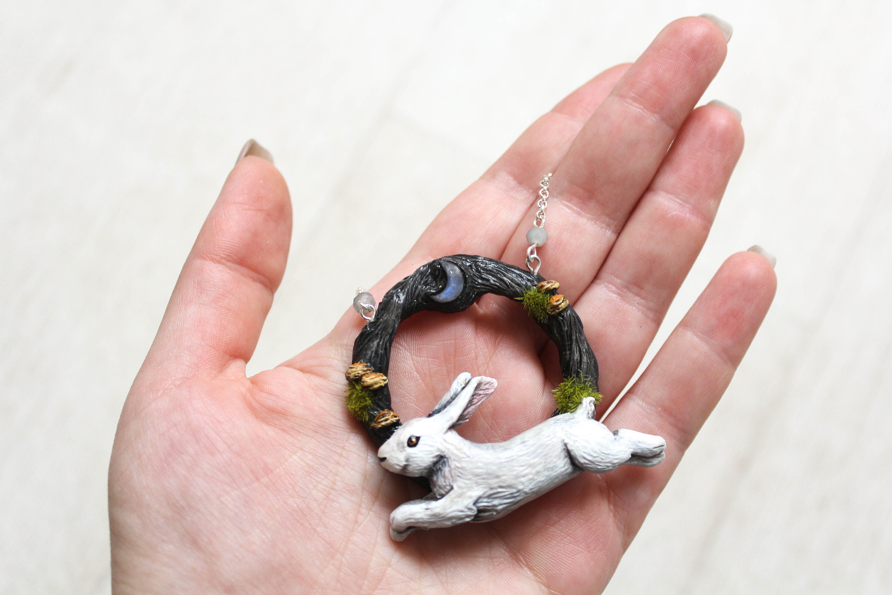 Moon Hare Witchy Pendant Hare Jewelry Totem Rabbit Necklace - Etsy