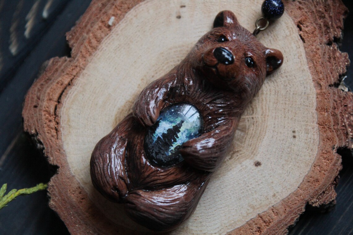 Bear Totem Necklace Forest Bear Druid Amulet Aurora Borealis - Etsy