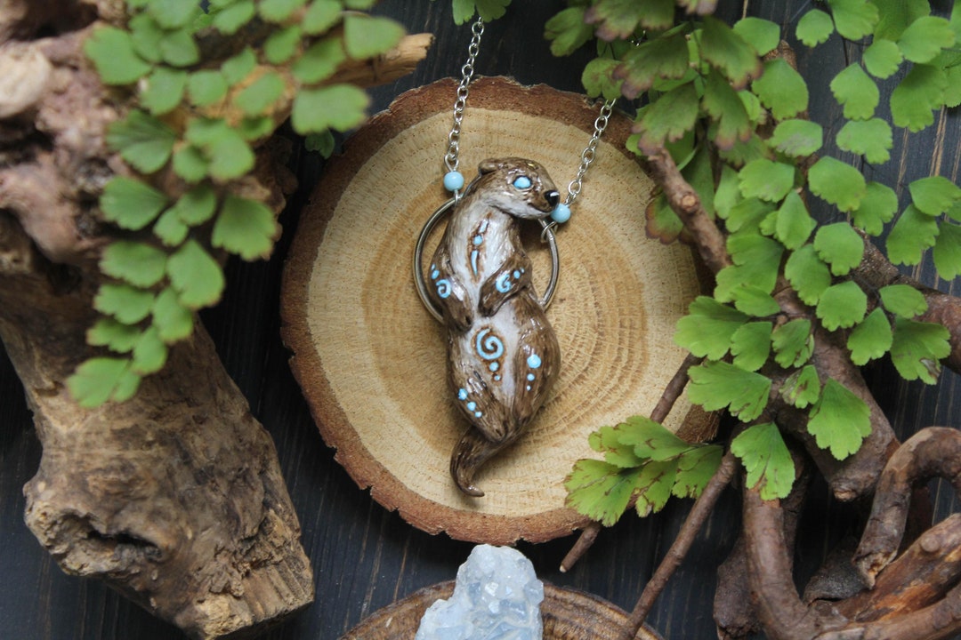 Otter Necklace, Otter Tribal Spirit Charm, Ornamented Moon Otter ...