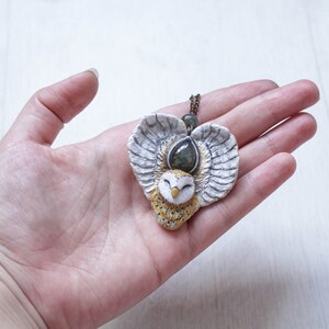 Owl Necklace With Labradorite, Witch Owl Charm, Barn Owl Amulet, Owl ...